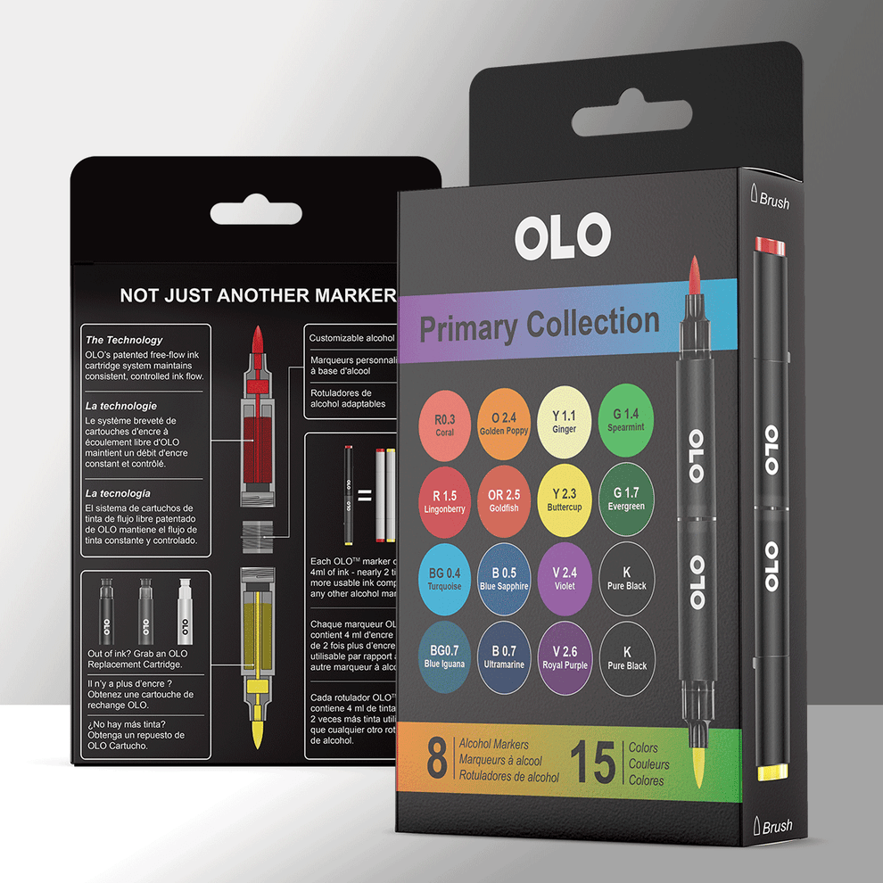 OLO Alcohol Markers Primary Collection - 8 Markers/16 Colors – Craftique